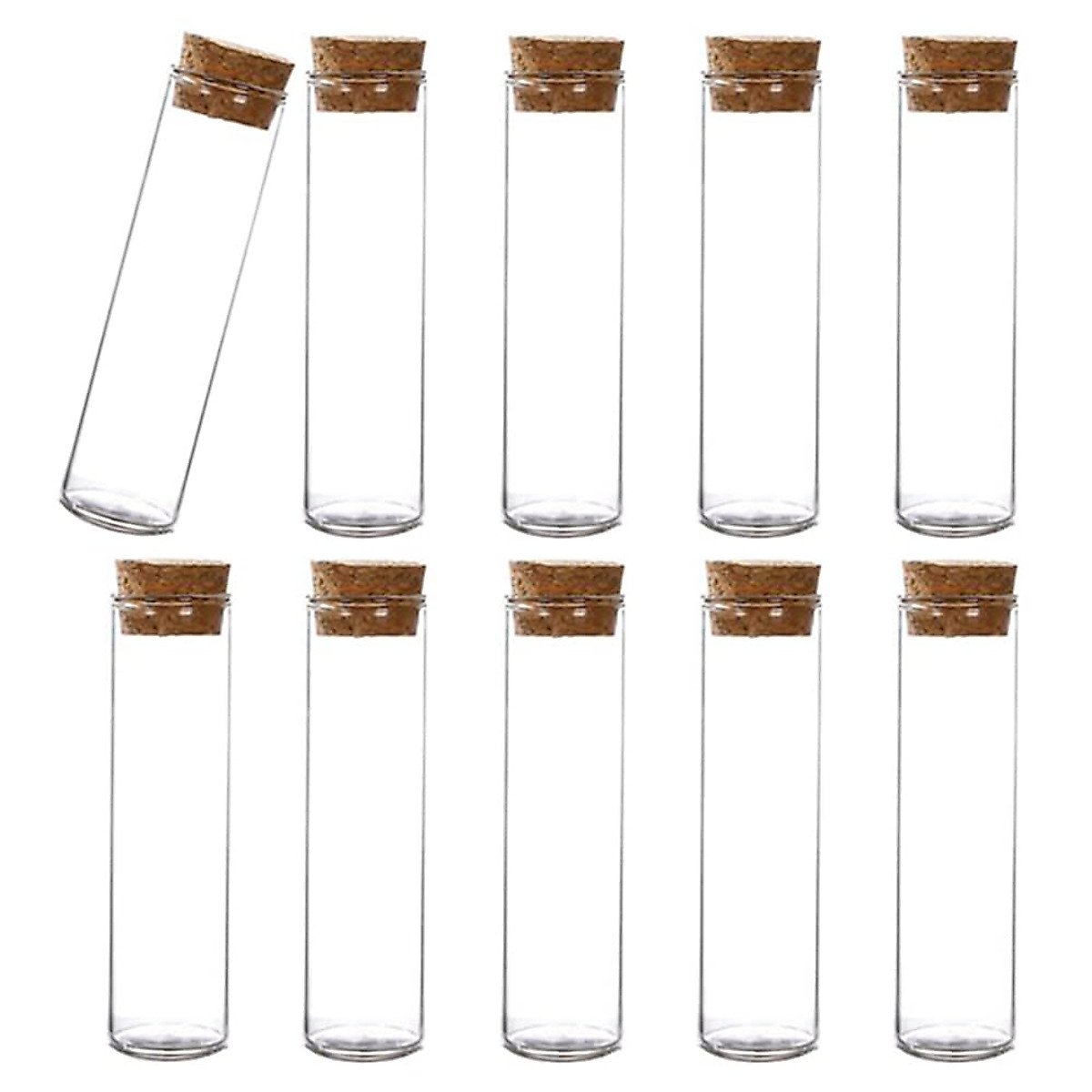 10PCS 60ml/2oz Empty Clear Borosilicate Glass Test Tubes Flat Test Tubes with Cork Stoppers Vials Jars Container Holder Message Bottle for Scientific Experiments Bath Salt Tea Candy Party Favor