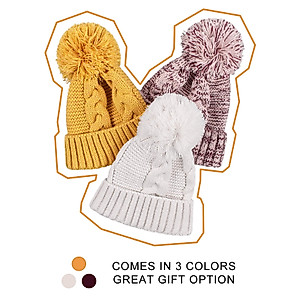 JANGANNSA Winter Knit Baby Hat Twist Warm Beanie for Boys Girls Infant Toddler Baby Beanie with Pompom (0-6 Months,Ivory White)