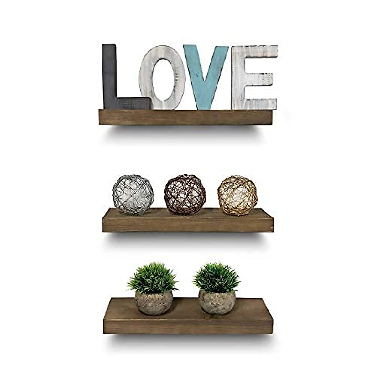 Mark One Home Goods Rustic Farmhouse 3 Tier Justified Floating Wood Shelf - Floating Wall Shelves (Set of 3), Hardware and Fasteners Included (White Oak, 16")