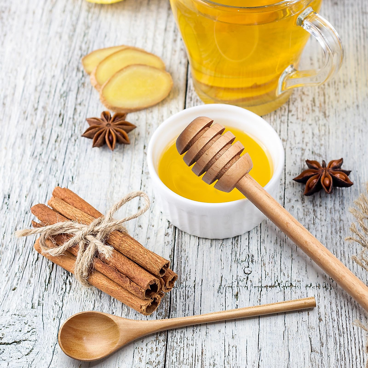 4pcs 6inch Honey Dipper Stick,Long Handle Coffee Stirring Spoons,Wooden Honey Jar Spoons Stirrer,Dessert Iced Tea Cocktail Mixing Spoons for Home Kitchen