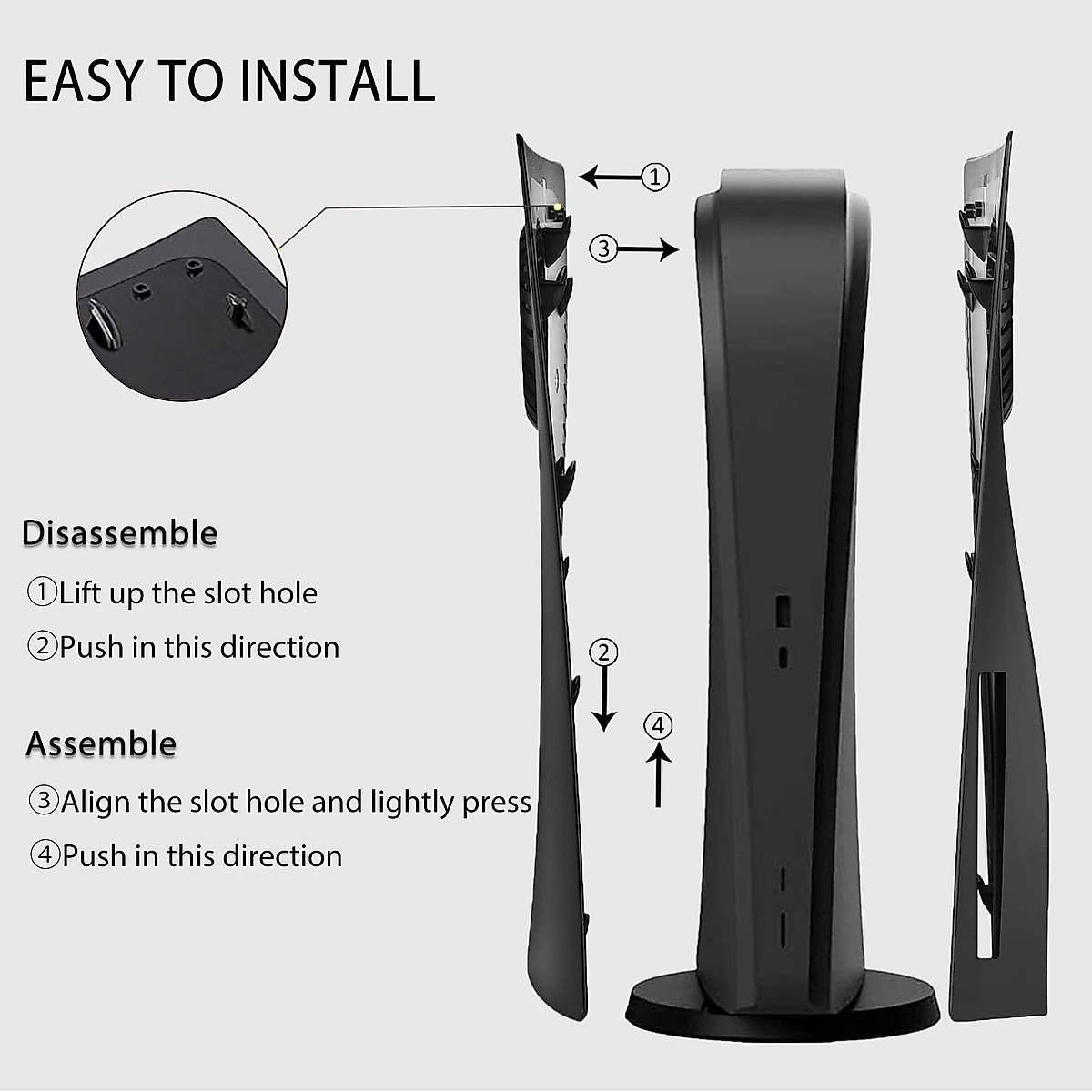 Faceplate for PS5 with Cooling Vent Face Plate Console Cover for Disc Edition DOBEWINGDELOU Replacement Side Plate Shell Accessories Hard Shockproof Anti-Scratch Dustproof ABS Case Black