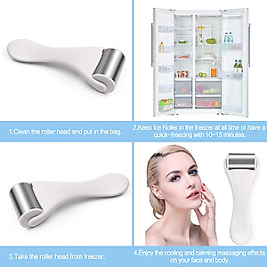 Ice Roller for Face & Eye,Puffiness,Migraine,Pain Relief and Minor Injury,Skin Care Products Stainless Steel Face Massager Ice Roller Massager (White)