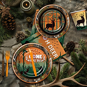 HIPVVILD Hunting Camo Party Decorations Tableware - Oh Deer Hunting Birthday Party Supplies, Paper Plate, Cup, Napkin, Cutlery, Camouflage Camping Hunting Birthday Baby Shower Decorations | Serve 24