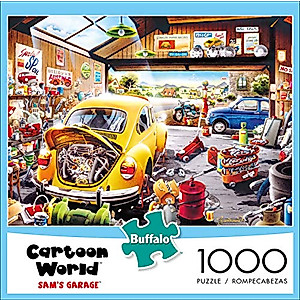 Buffalo Games - Hiro Tanikawa - Cartoon World - Sam's Garage - 1000 Piece Jigsaw Puzzle Yellow, Red, Brown, 26.75"L X 19.75"W