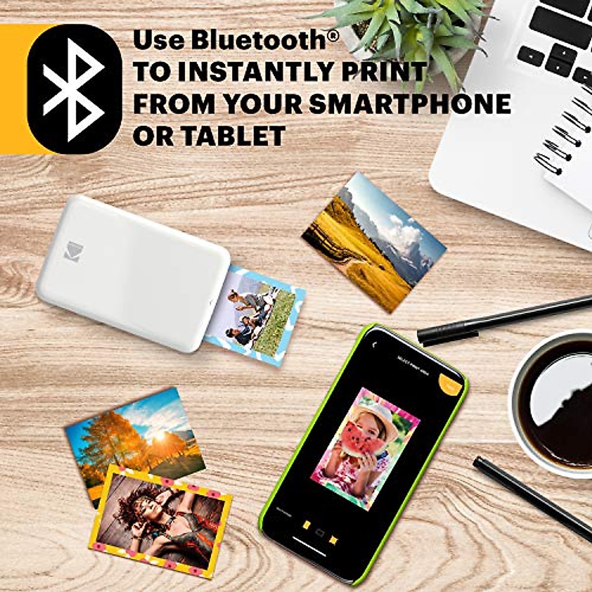 Kodak 2"x3" Premium Zink Photo Paper (100 Sheets) & Step Wireless Mobile Photo Mini Printer (White) Compatible w/iOS & Android, NFC & Bluetooth Devices