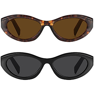 milramtob Trendy Oval Sunglasses for Women Retro Small Cat Eye Glasses 90s Shades