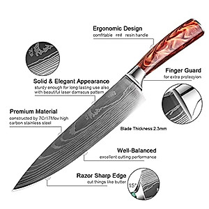 YIEUS Chef Knife 8 inch with Leather Sheath, German High Carbon Stainless Steel, Super Sharp Professional Meat Kitchen Knife, Ergonomic Resin Handle and Gift Box