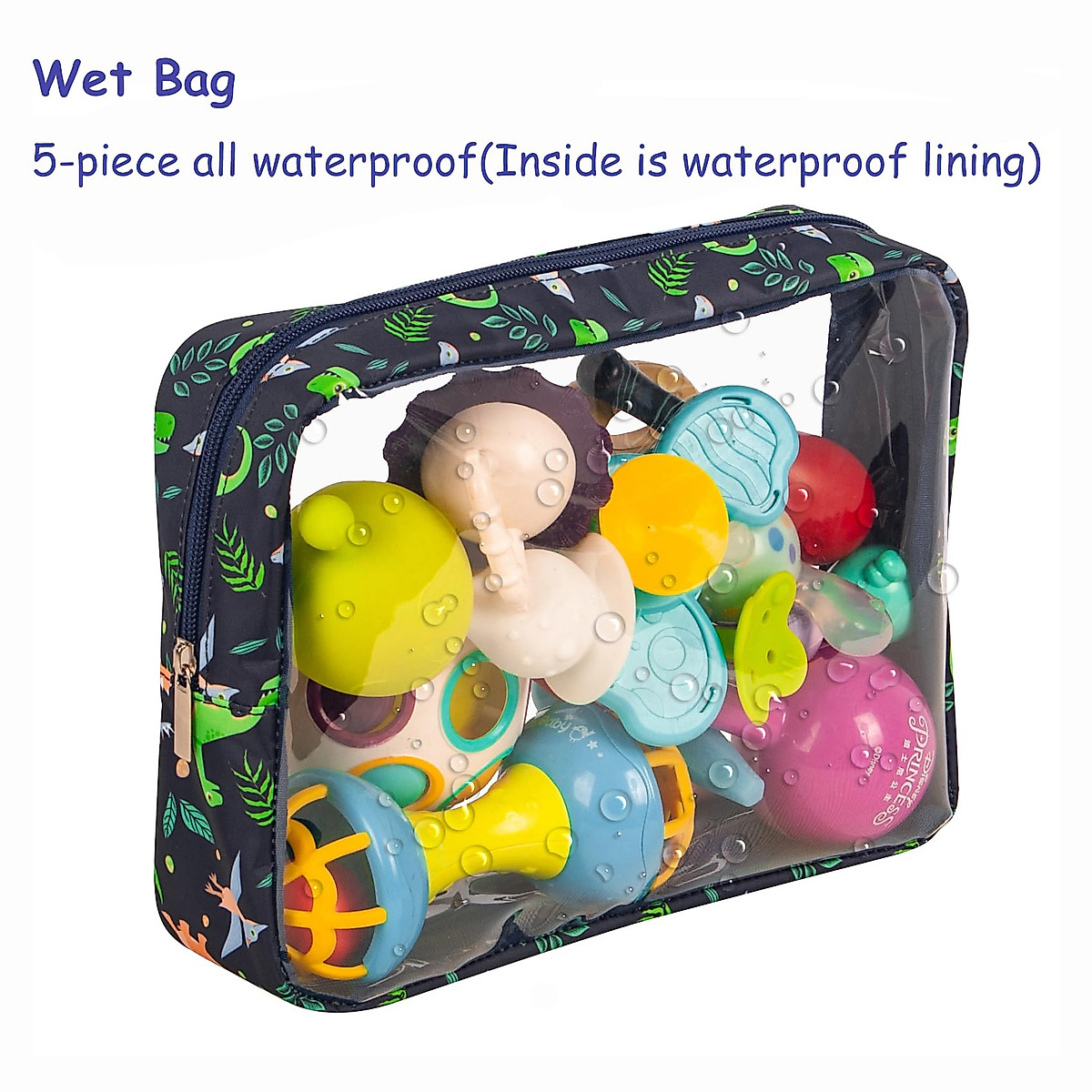 Remobia Hicol TSA Approved 5-Piece Diaper Bag Organizer Pouch Set Clear Waterproof TPU Kids Toiletry Storage Set Travel Packing Clutch Cube Bags for Baby Nursing(Dinosour)