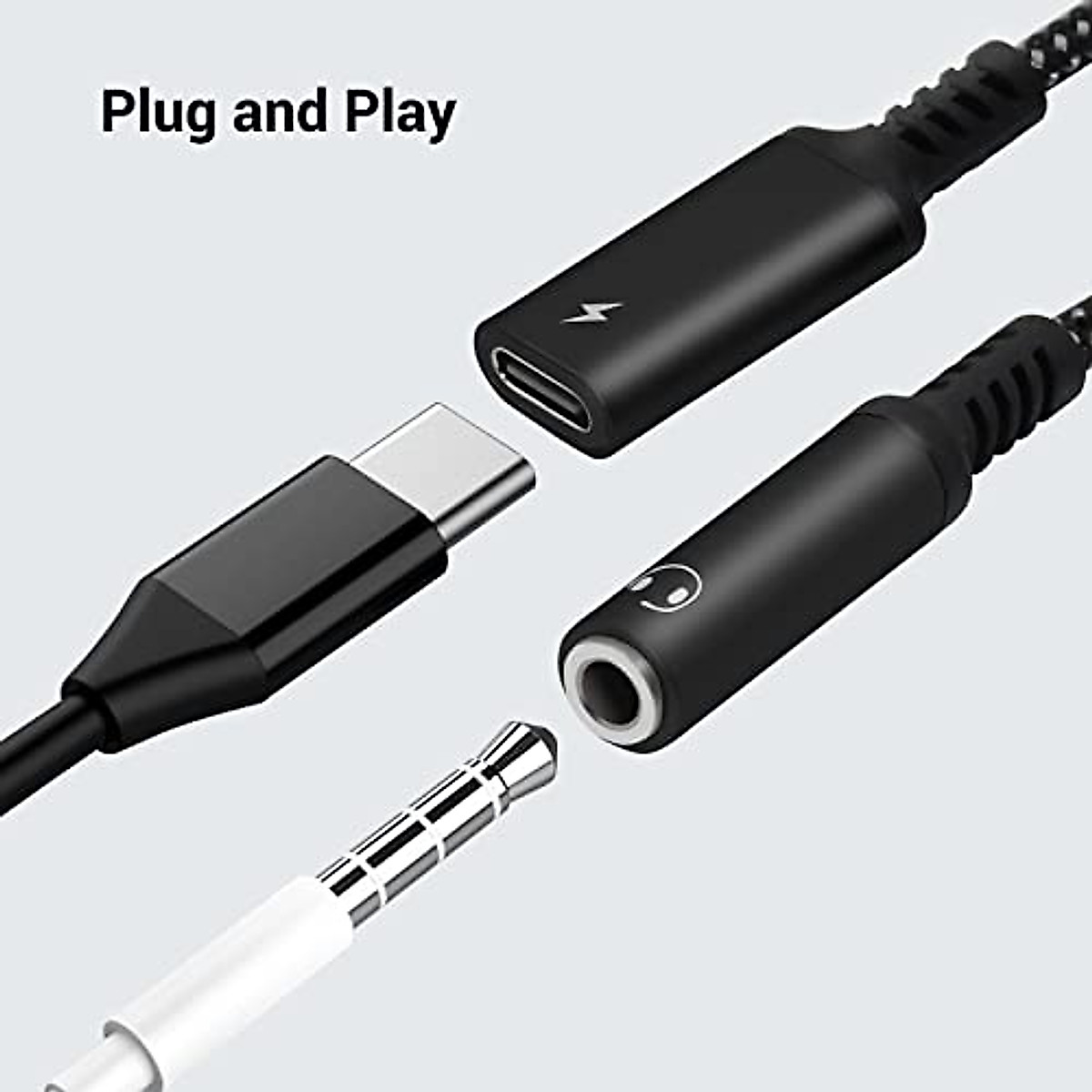 USB C to 3.5mm Headphone and Charger Adapter, 2 in 1 USB C Splitter to Audio Jack & Dongle Cable, Compatible with Samsung Galaxy S21 S21+ S22, Note 20 10, Google Pixel 2 3 4 XL