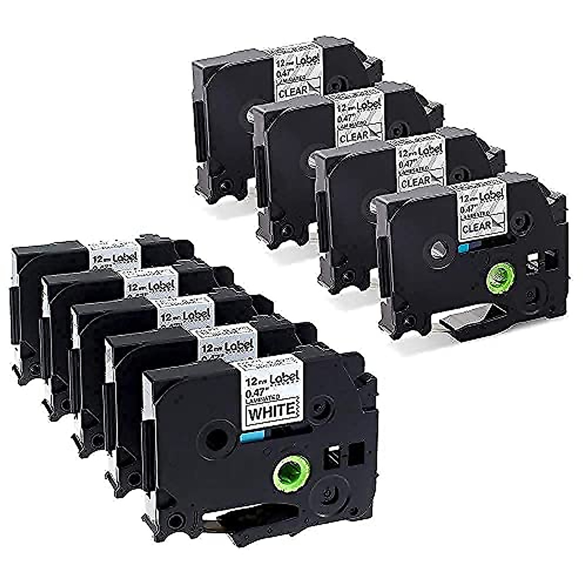 5-Pack White + 4-Pack Clear for Brother TZe-231 TZe-131 P-Touch Label Maker Tape for Ptouch PT-D210 PT-H100 PT-D400 PT-1290, 12mm 0.47 Inch Laminated Black on White/Clear, 9-Pack