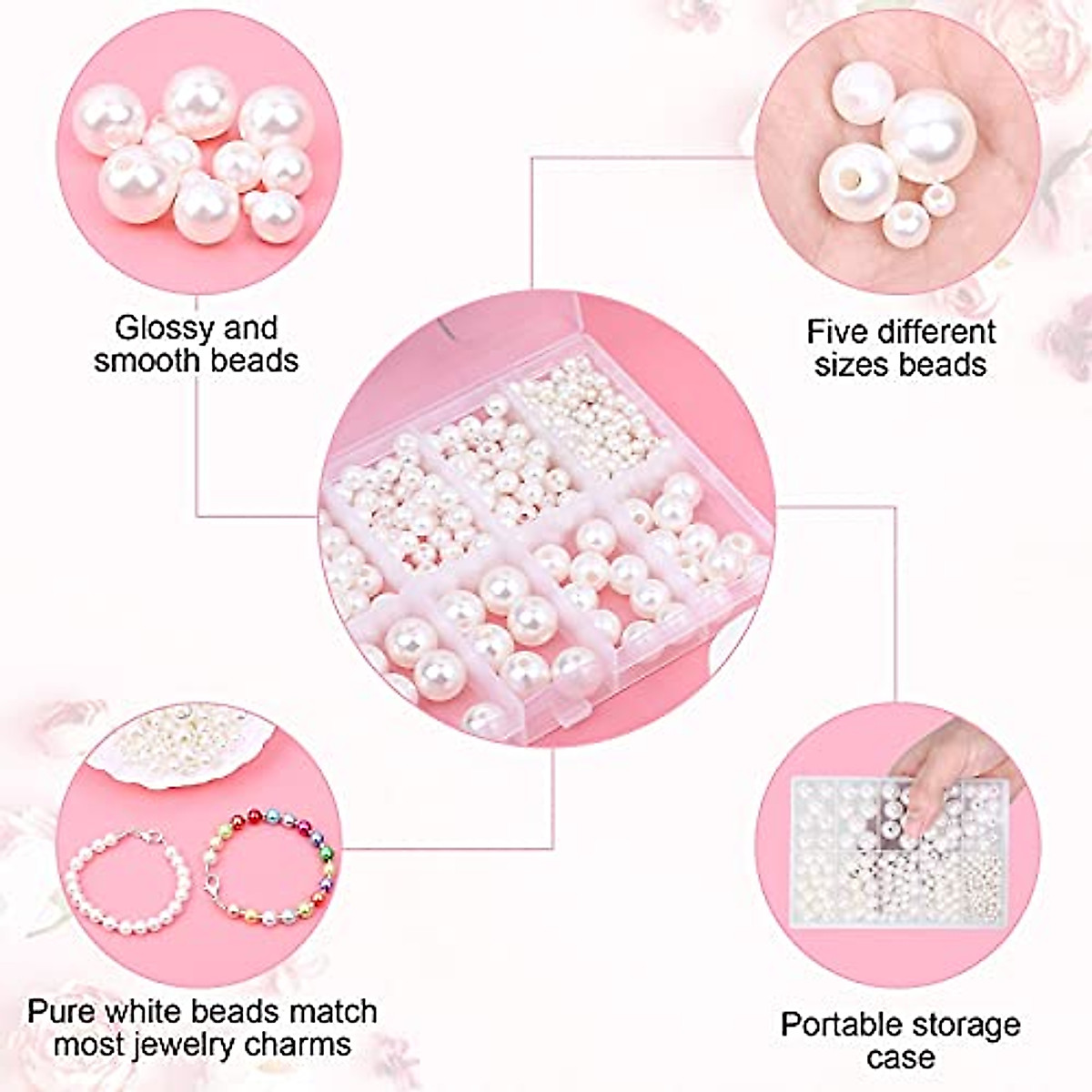 Pearl Beads for Crafts, Cludoo 4mm 6mm 8mm 10mm 12mm Round Pearl Beads Loose Bracelet Pearls White Pearl Beads with Hole for DIY Craft Necklaces Choker Jewelry Repairing Making