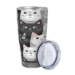 AYCZN Cute Cat Face 20 OZ Tumbler Stainless Steel Travel Coffee Mug, Kitten Insulated Water Bottle with Lid and 2 StrawsLeakproof Thermal Cup