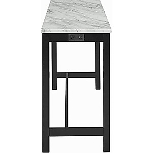 New Classic Furniture Celeste Faux Marble Theater Bar Table with 3 Bar Stool Set, Black Velvet with Black Base