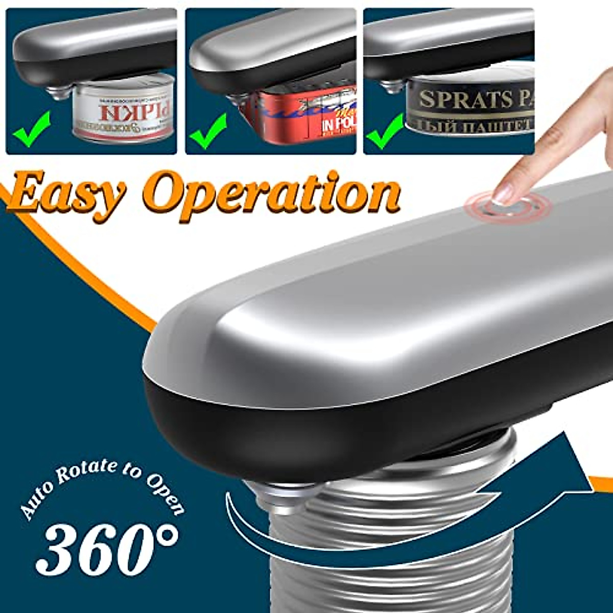 Morole Electric Can Opener with Replaceable Blade and Rechargeable 1000mAh Battery, Auto Electric Can Opener of One Button - Smooth Edge, Food Safe