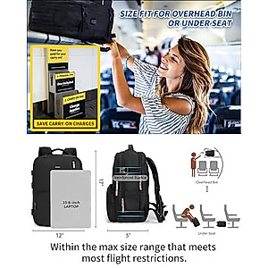 Telena Travel Backpack for Women Large Carry On Backpack Airline Approved Personal Item Backpack with USB Charging Port Waterproof Casual Bag, Black