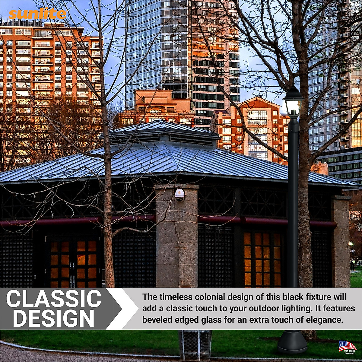 Sunlite 41322 Post Mount Carriage Lamp Fixture, 60 Watts Max, Single Medium Base Socket (E26), 120 Volts, Outdoor, UL Listed, for Residential & Commercial Use