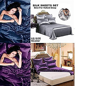Cotton Home Depot -100% Pure Silk Satin Sheet Set 6pcs, Silk Fitted Sheet 15" Deep Pocket,Silk Flat Sheet,Silk Duvet Cover & Pillowcases Set !!! Size King ,Black