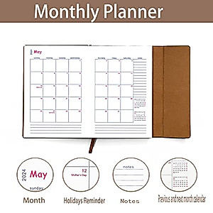 2024 Weekly Planner - Annual Weekly & Monthly Agenda Planner with Monthly Tabs, Jan - Dec 2024, Leather Cover, Thick Paper, A5 Calendar 5.9" x 8.26" (Weekly-Blue)