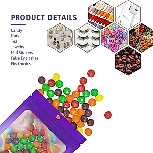 100 Pieces Resealable Mylar Bags, Smell Proof Bags with Clear Window for Food Storage Party Favor Packaging Small Business (Gradient Purple, 4.1×5.9 Inch)
