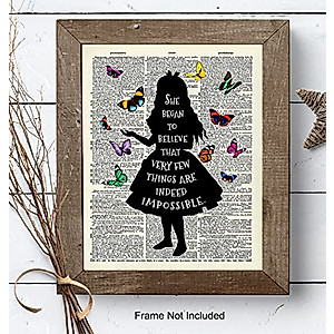 Alice Wonderland Quote Upcycled Dictionary Wall Decor Print - 8x10 Home Art Poster - Unique Room Decorations for Bedroom, Office, Girls or Kids Room - Unique Gift - Unframed Photo
