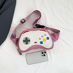 Cute Game Controller Fanny Pack Belt Bag, Women's Sports Chest Bag For Running, Casual Fashion Cartoon Shoulder Crossbody Bag (Pink)