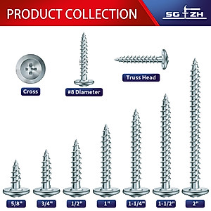 #8 x 5/8" Wood Screw 100Pcs Alloy Steel Standard Thread Truss Head Fast Self Tapping by SG TZH