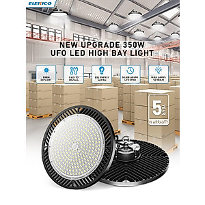 Upgrade 350w Led Shop Lights, 6 pack Super Bright 52500lm 5000k Ufo Led High Bay Light, High Bay Led Shop Lights With Us Plug 5' Cable,Led Shop Light For Garage Workshop Factory Barn Gym Warehouse