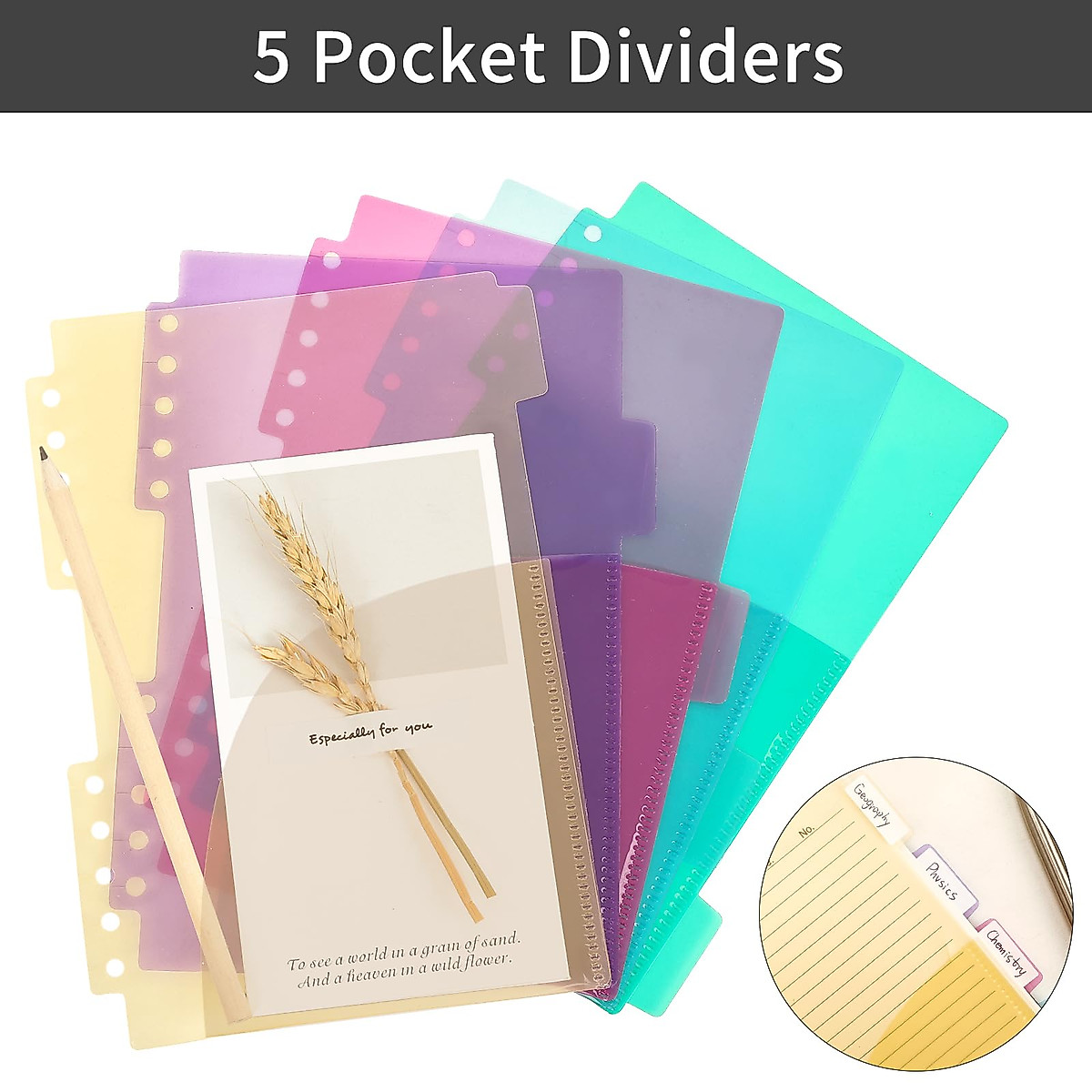 EOOUT A5 Subject Spiral Notebooks with Tabs, 8.3 x 5.5 Inches, Notebooks for Work, 5 Colored Dividers, Spiral Lined, 240 Pages, for School, Office Supplies and Home