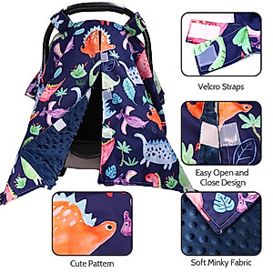 Baby Car Seat Cover, Peekaboo Opening Infant Carseat Canopy for Boys Girls, Warm Minky Blanket Car Seat Covers for Newborn, Carrier Cover Poncho, Nursing Covers for Breastfeeding