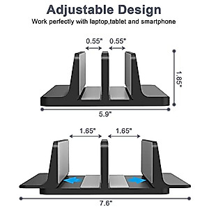 [Upgraded Dock Version] Vertical Laptop Stand, Adjustable 2 Slot Aluminum Desktop Holde(Up to 17.3 inch), Fits All MacBook/Microsoft Surface/HP/Dell/ChromeBook/iPad and Gaming Laptops (Black)
