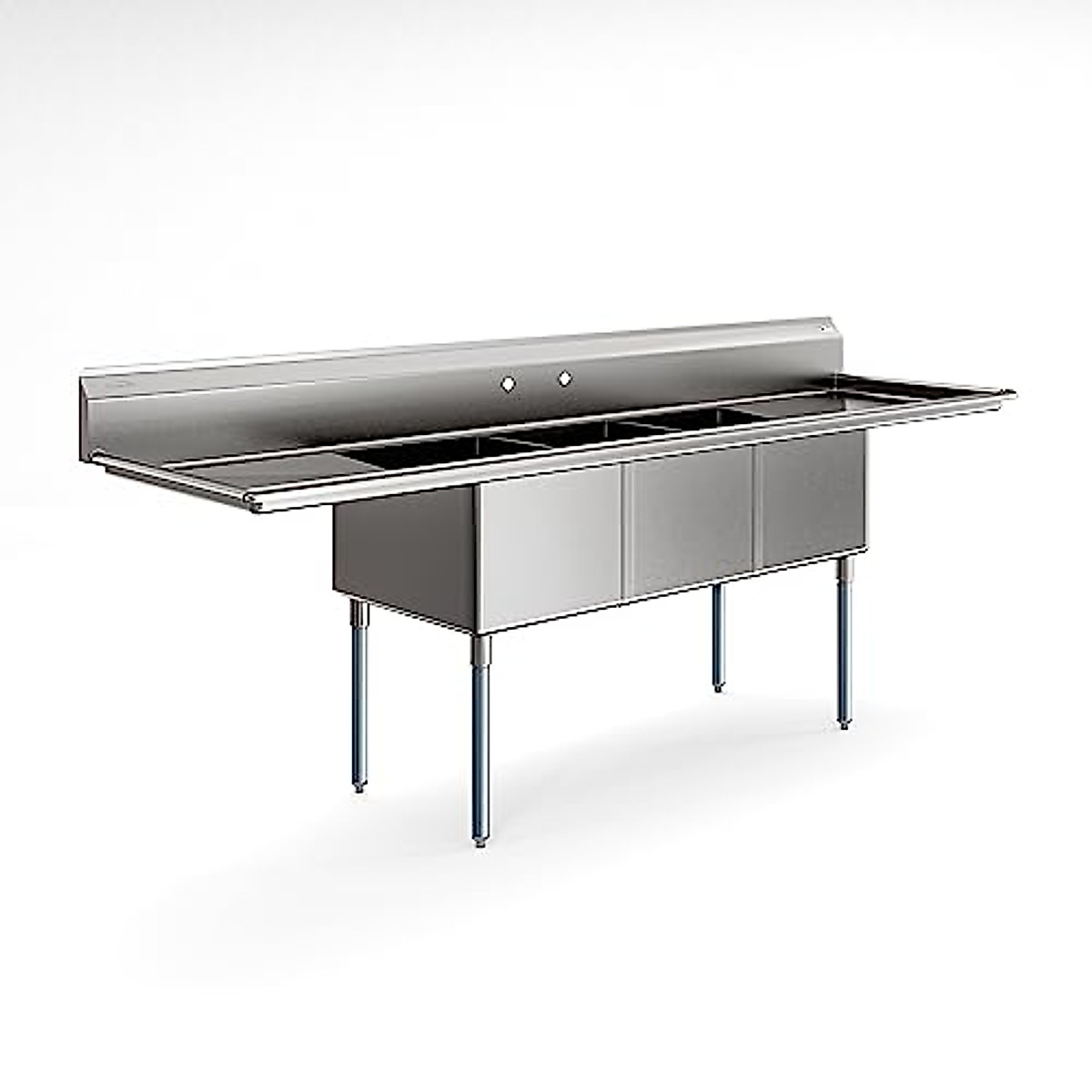 KoolMore 102 in. Three Compartment 18-Gauge Stainless-Steel Commercial Kitchen Sink, Bowl Size 18x24x14, with Three Basins for Washing and Rinsing Dishes with Two Drainboards (KM-SC182414-24B3)