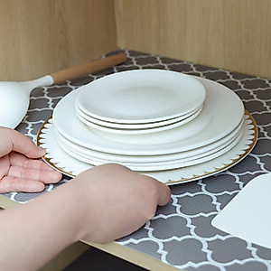 Moretoes Shelf Liners for Kitchen Cabinets, Non-Adhesive 17.5 Inch x 25 Feet Non Slip Durable and Strong Drawer Liner Roll for Wire Shelf Cupboard Dresser Closet (White Rhombus Gray Bottom)