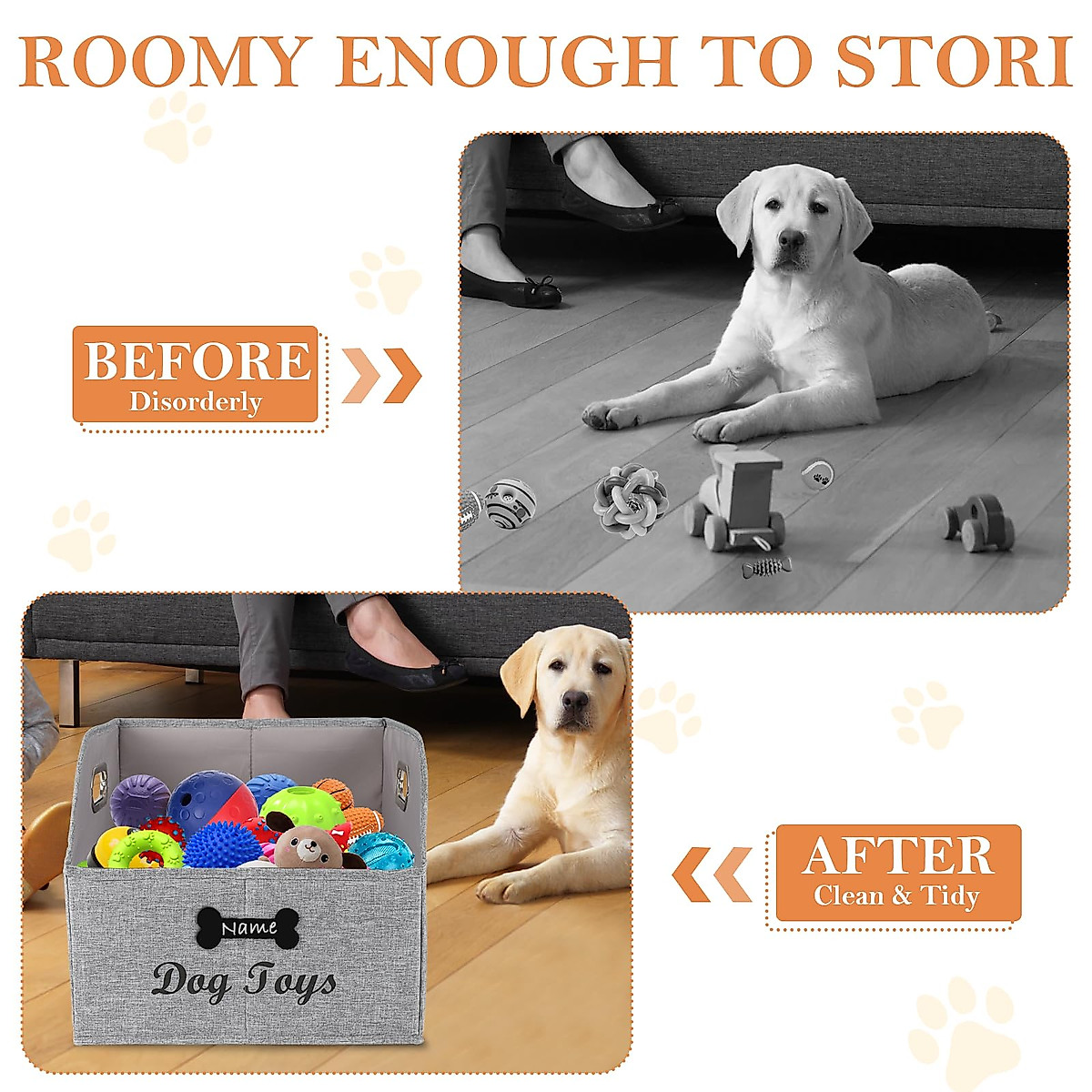 Geyecete Big Dog Toys Storage Bins Canvas Foldable Fabric Trapezoid with metal handles pet Baskets,Can be Personalized,Storage Bin Large toy box Organizer-Snow Gray