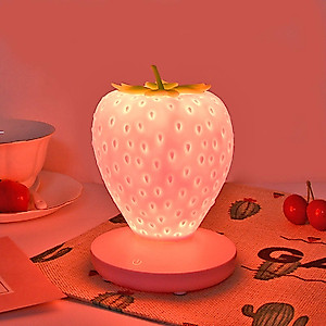 Nesee Children's Night Light,Cute Silicone Strawberry Lamp Children's Bedside Color Changing Lamp,USB Rechargeable,3 Modes Touch Switch Gift for Birthday,Christmas (Pink)