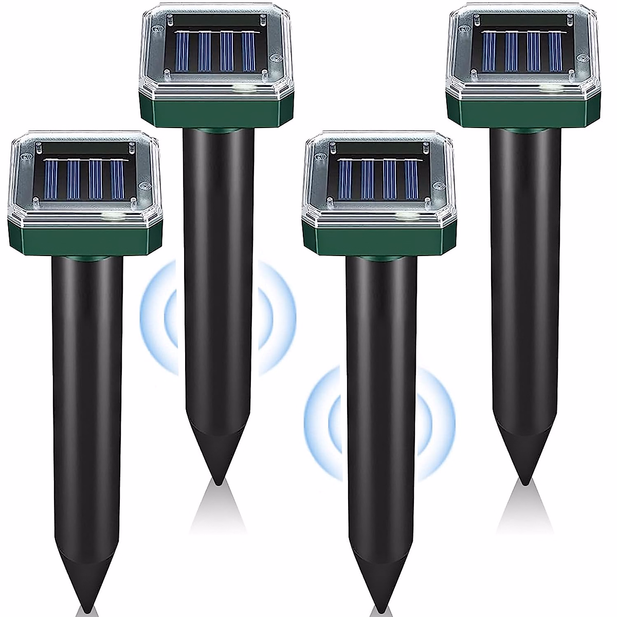 Mole Repellent Solar Powered 4 Pack Ultrasonic Sonic Repellent, Vole Snake Gopher Deterrent Spikes for Lawn Garden, Outdoor Yard Groundhog Chipmunk Repeller