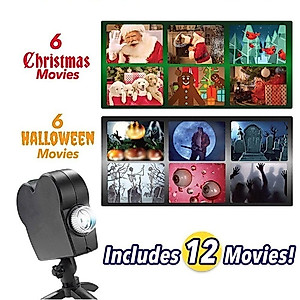 UOOD Christmas Halloween Window Projector Light,12 Movies Festival LED Projection Decoration Spotlight for Home Outdoor Party Turns Your Windows into Movie Screens The Best Gift for Children at Christ