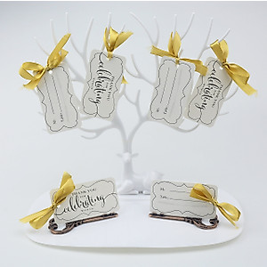 Aokbean 50pcs Skeleton Key Bottle Opener Place Card Holder for Weddings Table Name Cards for Guests Souvenirs with French Ribbon (Antique Copper)