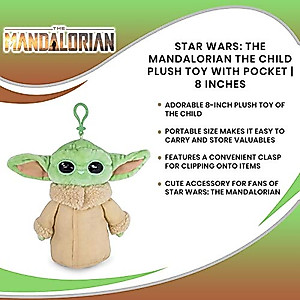 STAR WARS: The Mandalorian The Child 8-Inch Small Plush Toy with Pocket Zipper | Baby Yoda Plush Clip-On Doll | Super Soft Stuffed Animals Plushie