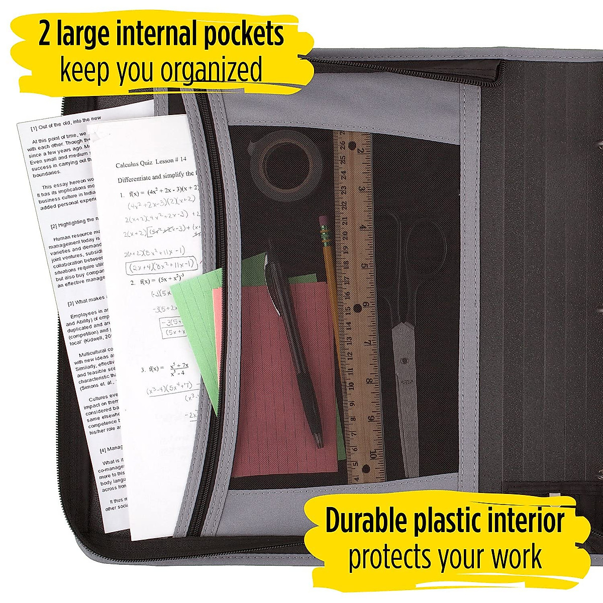 Five Star Zipper Binder, 2 Inch 3 Ring Binder, Xpanz, Gray Lines (29040Hx9)