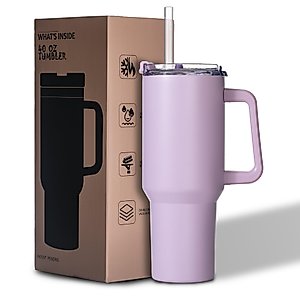 Gome 40 oz Tumbler with Handle - Stainless Steel Cup with Straw - Insulated Coffee Mug with Lid - Daisy Birthday Gifts for Women - Hand Wash Only Lavender purple