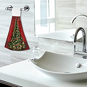 ALAZA Christmas Starry Tree Red Kitchen Hand Towel Home Decor Hanging Towels 2PCS Soft Absorbent Cloth Tie Towels for Bathroom Laundry Room 14 x 18.2 Inches