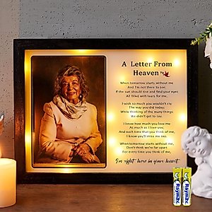 WOODEXPE Sympathy Gift LED Memorial Shadow Box Memorial Picture Frame for Loss of Loved One 4x6 Photo (A Letter from Heaven Black)