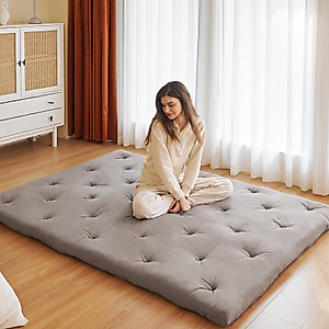 ZonLi Japanese Floor Futon Mattress Full Size 54"x 80",100% Cotton 2.5'' Thicken Tatami Mattress,Foldable Sleeping Pad,Portable Dormitory Tatami Mat,Roll Up Floor Lounger Bed for Adult (Grey)