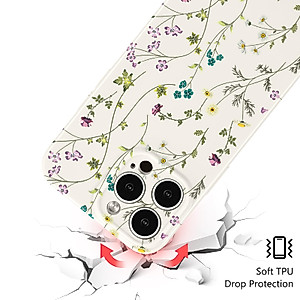 RALEAVO Floral Case for iPhone 14 Pro Max, Flower Branch Pattern Design Cute Cover Case for Girls Women Slim Thin Soft Silicone Shockproof Anti-Slip Phone Case for iPhone 14 Pro Max (6.7"),Beige