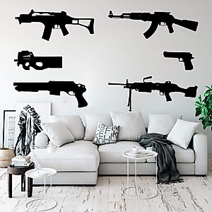Cool Set of 6 Guns Wall Decal Kids Room Boy Room Weapon Army Solider Military Wall Sticker Bedroom Play Room Vinyl Home Decor