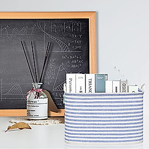 PFFVRP Storage Bins, Foldable Fabric Closet Storage Basket with Dual Handles, Strudy Storage Baskets for Shelves, Storage Boxes for Organizing, 3-Pack (Blue Stripes)