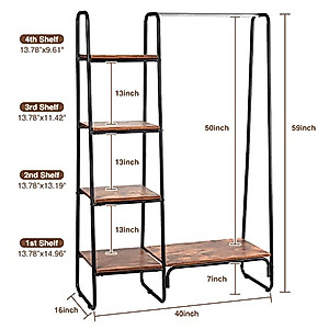 LUSIMO Garment Rack with Shelves Freestanding Clothes Rack with Metal Hanger Rod and 5 Shelves Heavy Duty Clothing Rack with Shelves for Bedroom Living Room Entryway 40" L x 16" W x 59" H Black Frame