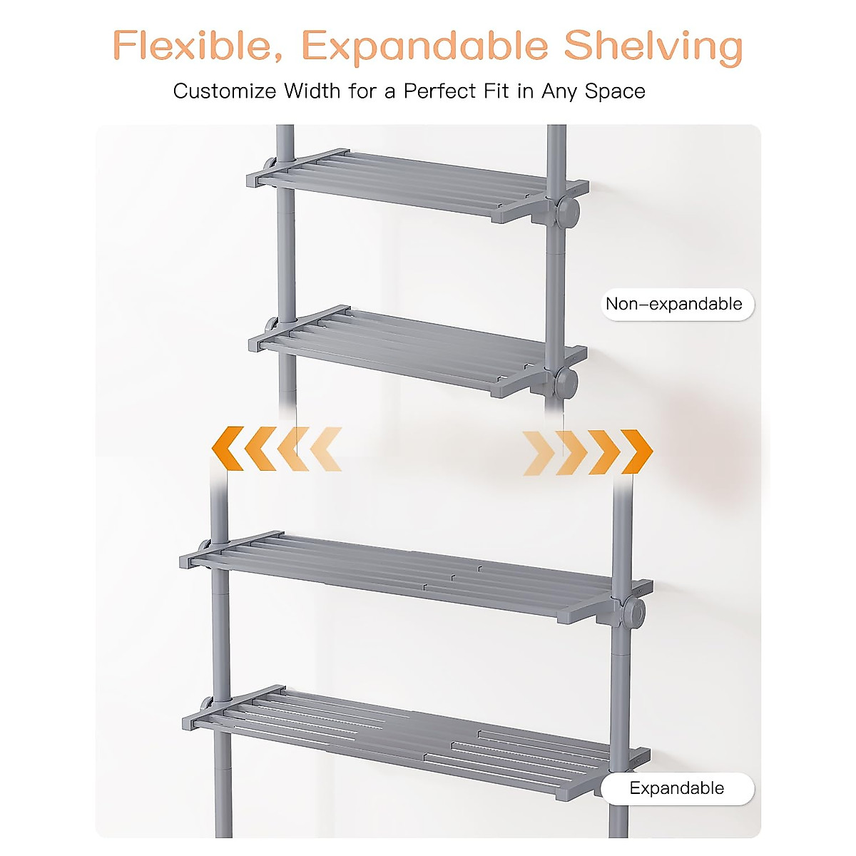 ALLZONE 5-Tier Narrow Bookshelf, Adjustable Width and Height, Tall Ladder Book Shelf with Open Storage,Floor to Ceiling Tension Mount Industrial Bookcase for Living Room,64 to 113Inch Height,Dark Grey