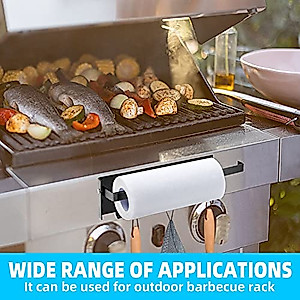 Magnetic Paper Towel Holder,Rotatable Magnetic Paper Towel Roll Holder Kitchen Paper Towels Holder Magnetic with 5 Hooks,Black Magnetic Towel Bar for Refrigerator,Grill,Kitchen,Fridge,Garage