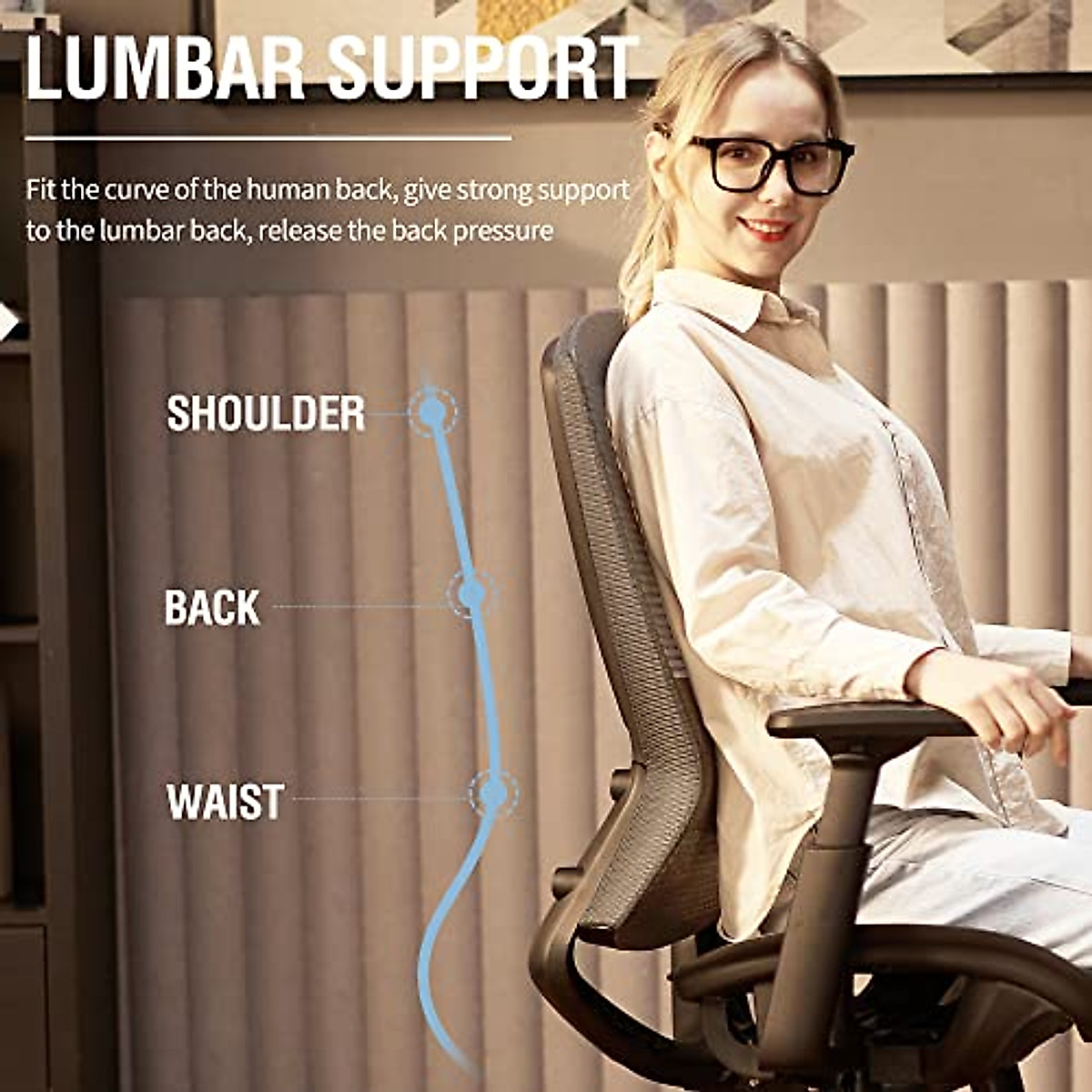 ELABEST Mesh Office Chair,Ergonomic Computer Desk Chair,Sturdy Task Chair- Adjustable Lumbar Support & Armrests,Tilt Function,Comfort Wide Seat,Swivel Home Office Chair (ELATASK, Grey)